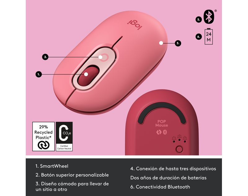 MOUSE LOGITECH POP C/BOTON EMOJIS/ROSE - Diunsa | Tienda departamental